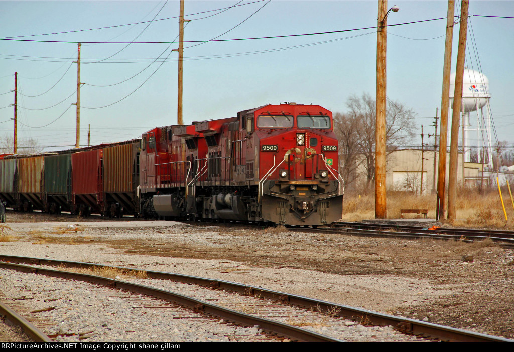 CP 9509 shoves back on a loaded grain train.
